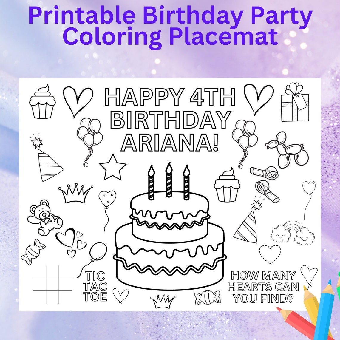 Personalized Birthday Placemat Coloring Page, Birthday Party Coloring ...