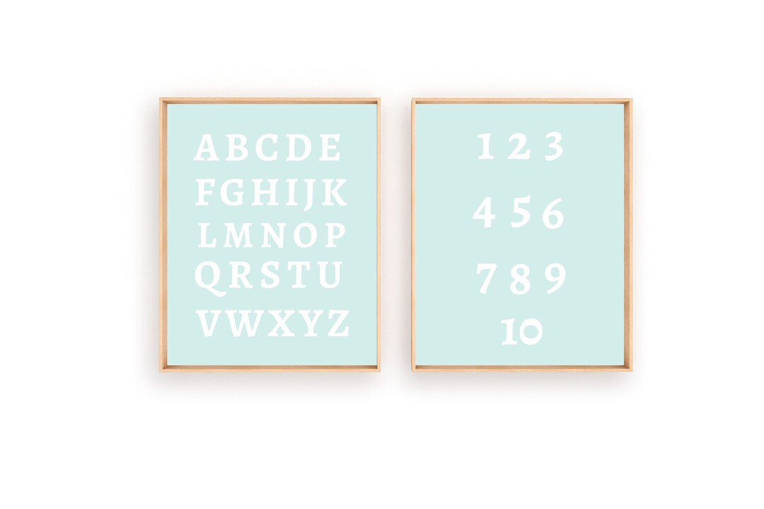 Set of 2 Blue Alphabet, Numbers Poster, Printable Educational Art ...