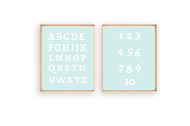 Set of 2 Blue Alphabet Numbers Poster Printable Educational - Etsy Canada