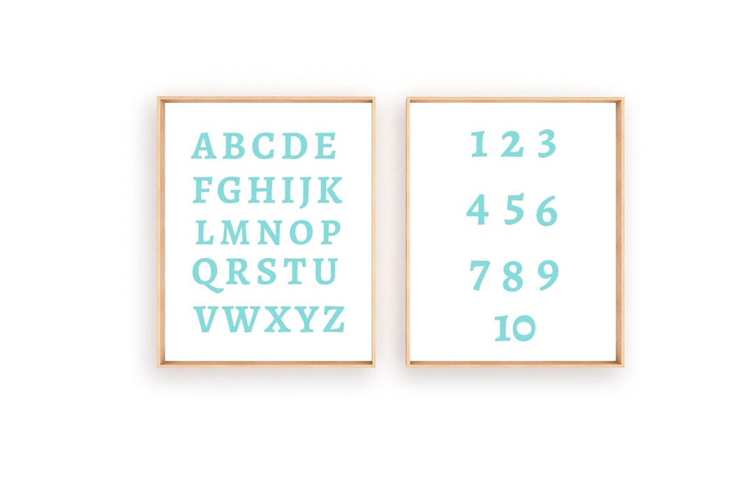 Set of 2 Blue Alphabet, Numbers Poster, Printable Educational Art ...