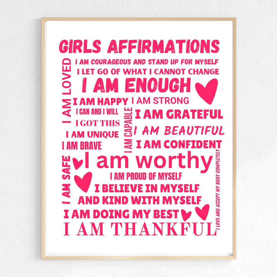 Girls Affirmation Wall Art, Girls Room Printable Wall Decor, Daily ...