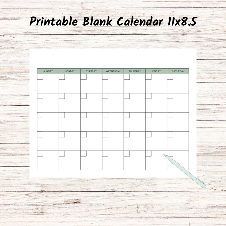 Blank Calendar Page, Printable Calendar 11x8.5, Monthly Calendar ...