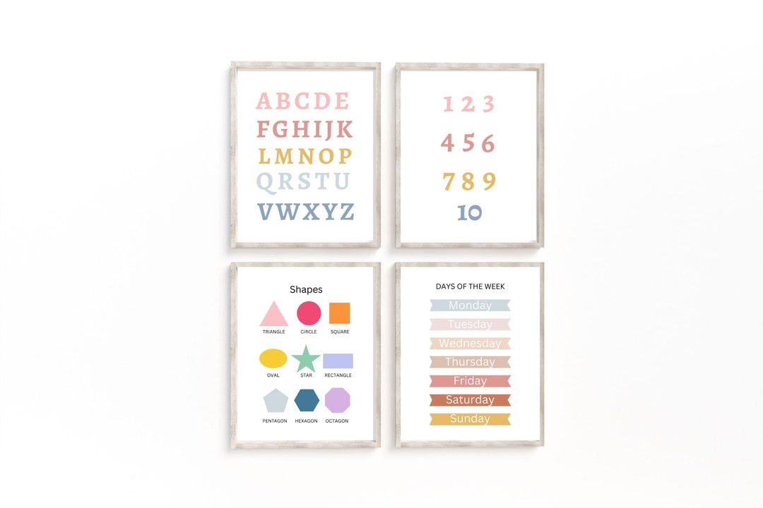 Set of 4 Boho Rainbow Alphabet, Numbers, Shapes and Days of the Week ...
