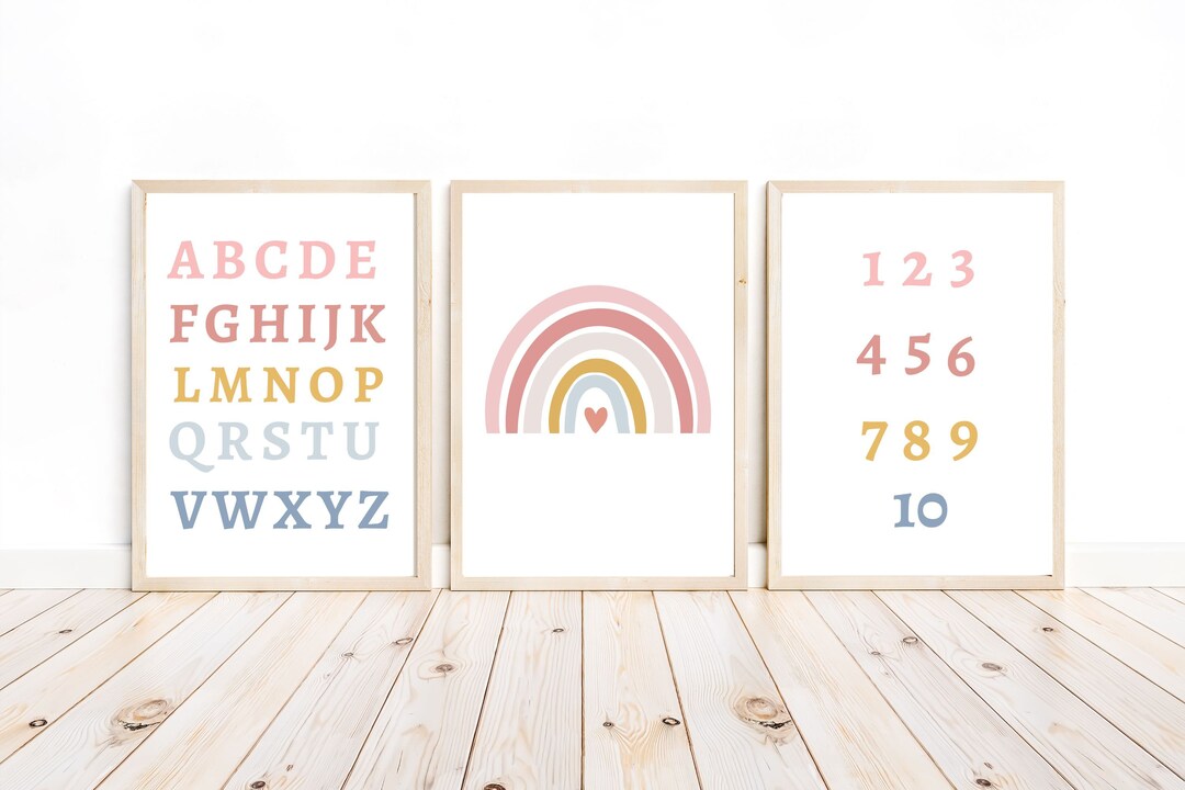 Set of 3 Boho Rainbow Alphabet, Numbers, and Rainbow Poster, Printable ...