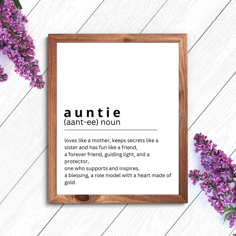 Auntie Definition Wall Art, Aunt Poster, Aunt Definition Meaning, Gift ...
