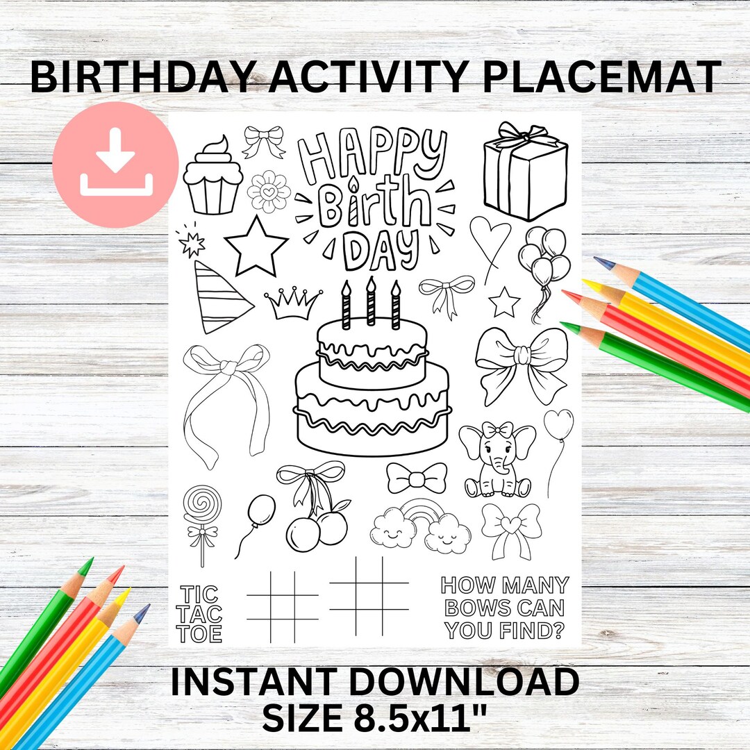Birthday Party Coloring Page, Bow Theme Party, Birthday Coloring Page ...