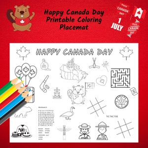Happy Canada Day Printable Coloring Placemat, Coloring Activity Mat ...