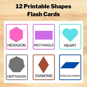 12 Printable Shape Flashcards, Montessori School Toy, Gift for ...