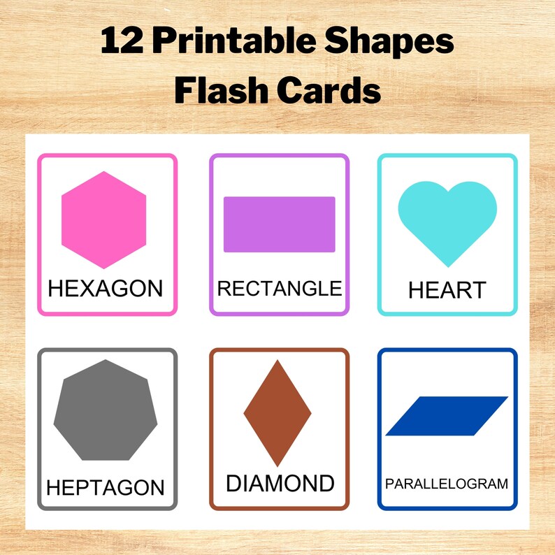 12 Printable Shape Flashcards, Montessori School Toy, Gift for ...