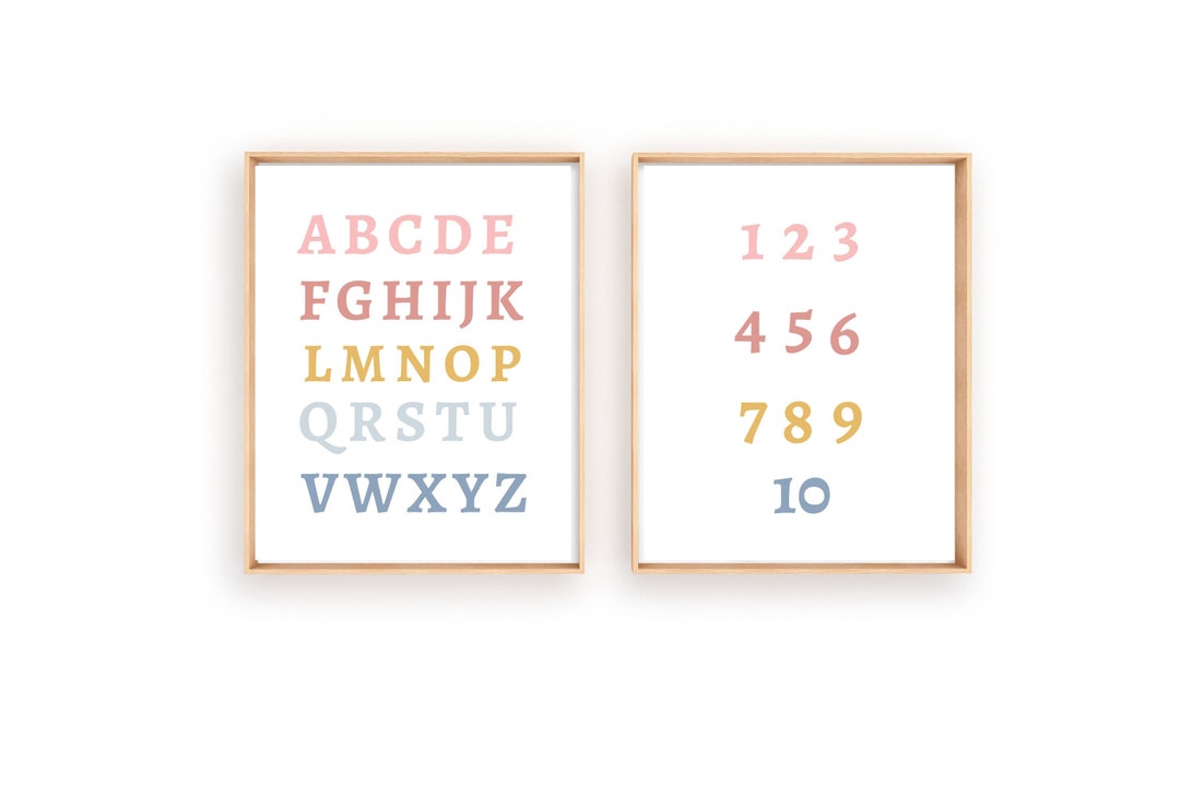 Set of 2 Boho Rainbow Alphabet, Numbers Poster, Printable Educational ...