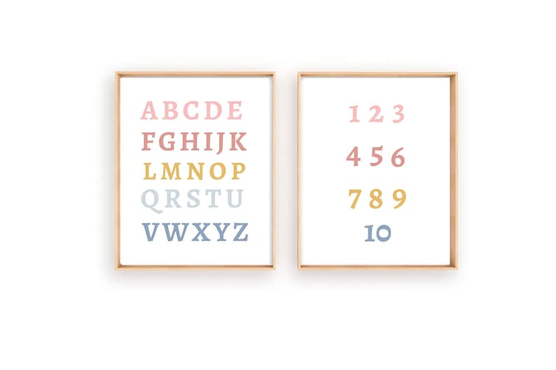 Set of 2 Boho Rainbow Alphabet, Numbers Poster, Printable Educational ...
