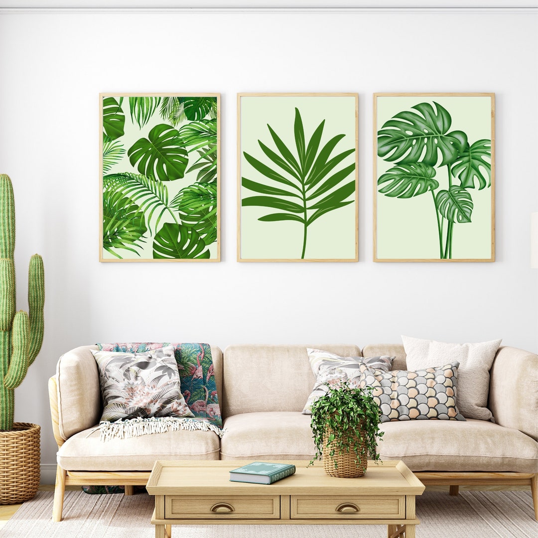 Greenery Wall Art Set of 3, Monstera Plant, Tropical Leaves Prints ...