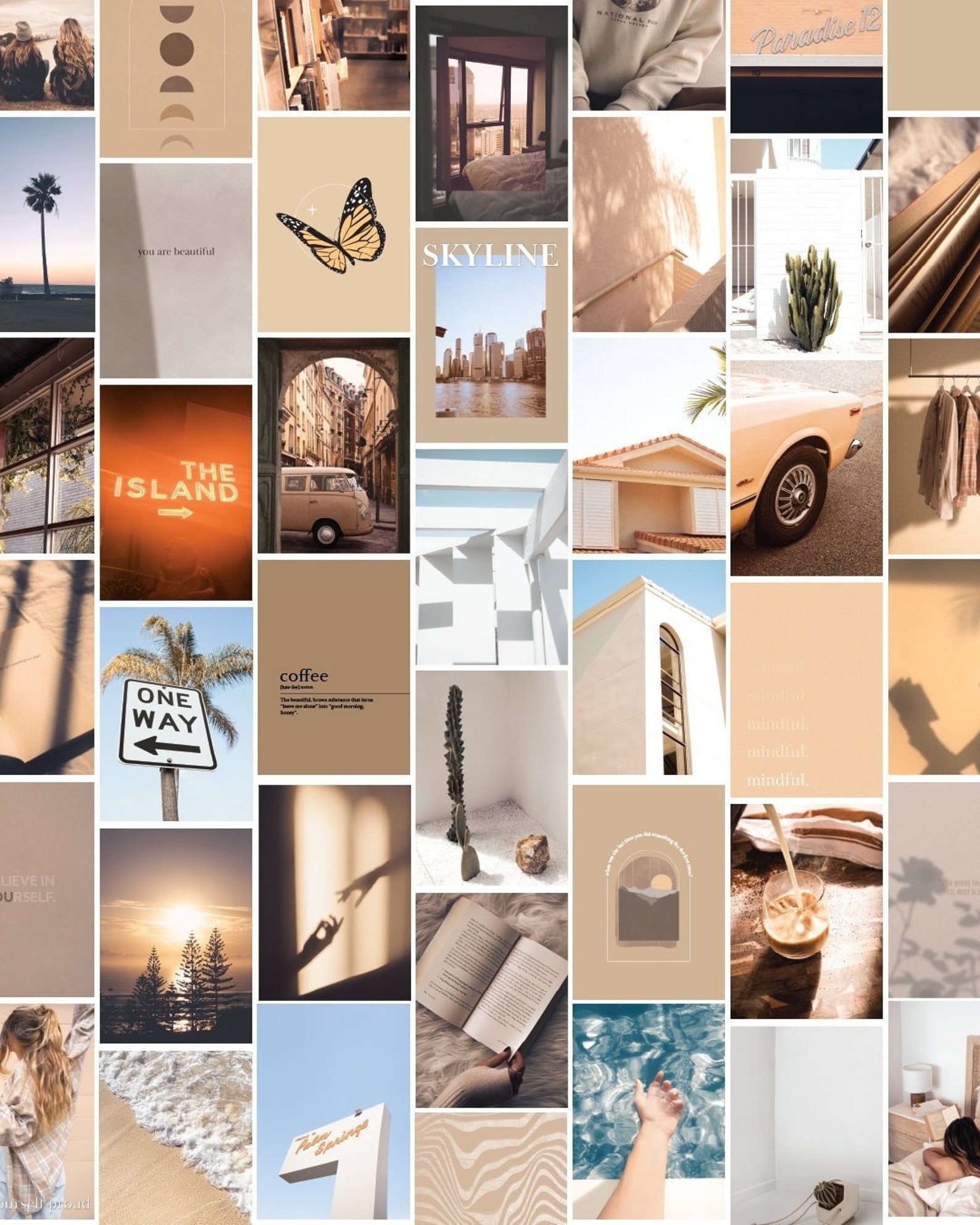 100PC Beige Wall Collage Kit Aesthetic, #1 Neutral Trendy Girl Tropical ...