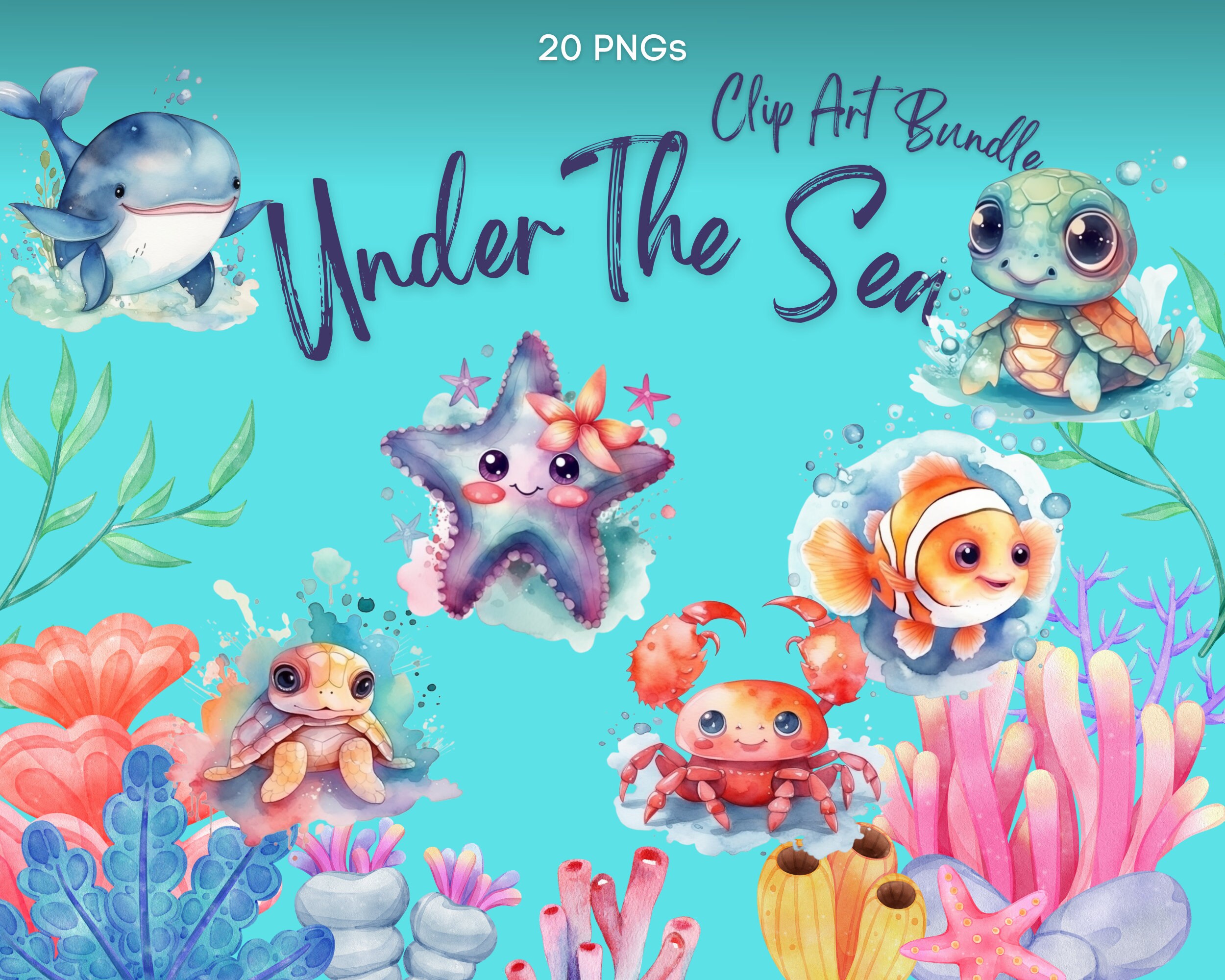 Under the Sea Clipart Set - Watercolor Clipart Versions of All Your ...