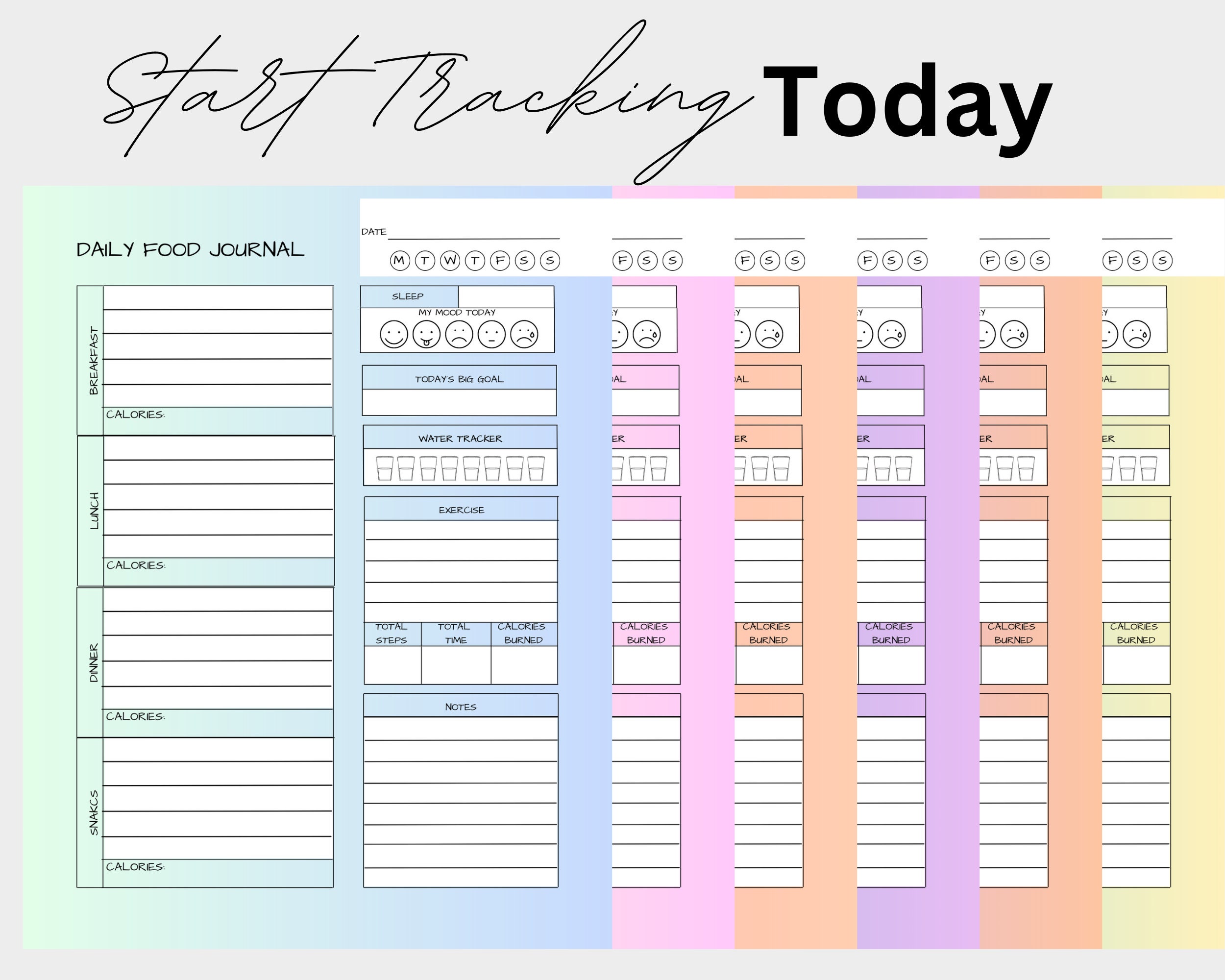 Digital Meal Plan Diary Daily Food Journal & Diet Planner PDF Printable ...