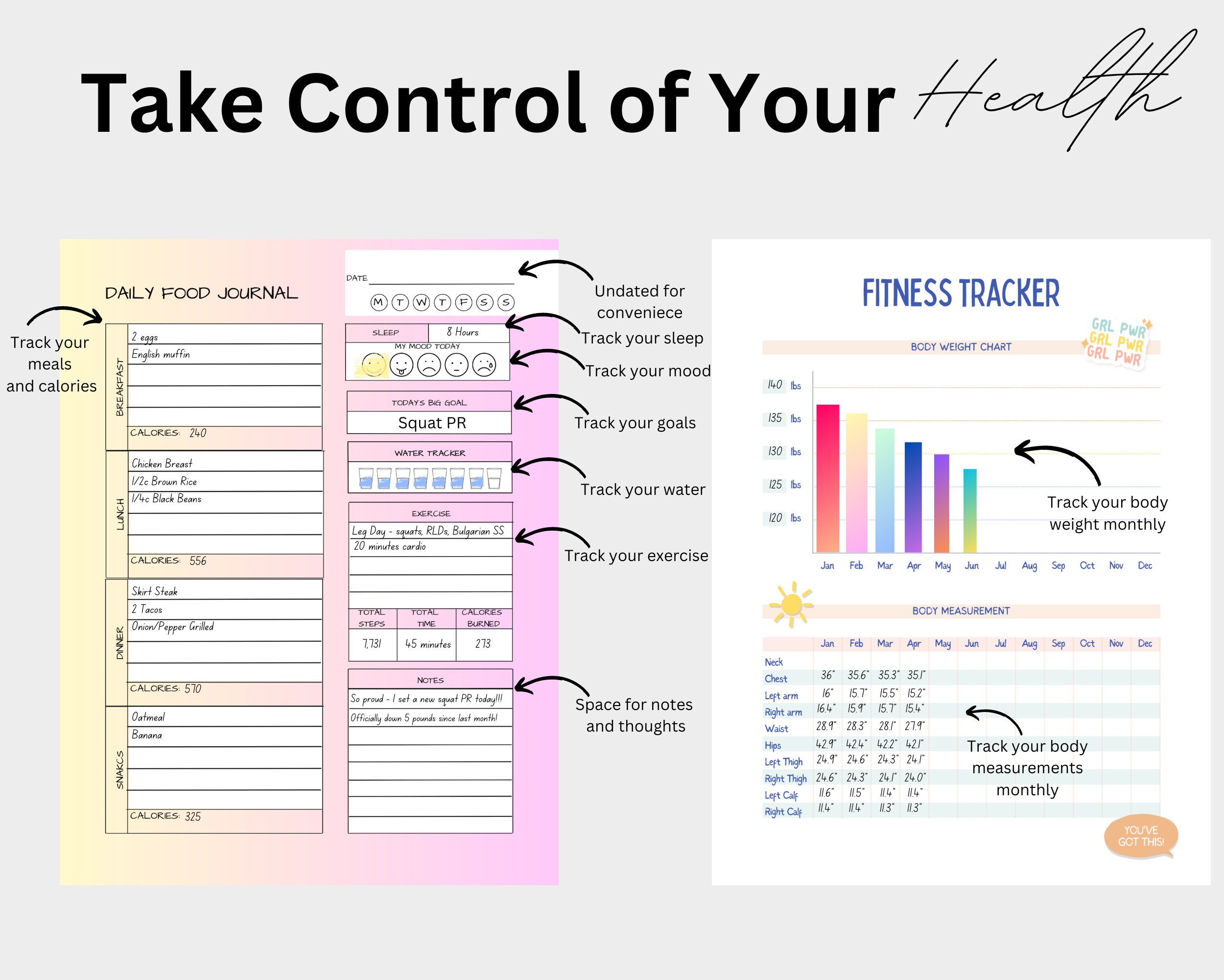 Digital Meal Plan Diary Daily Food Journal & Diet Planner PDF Printable ...