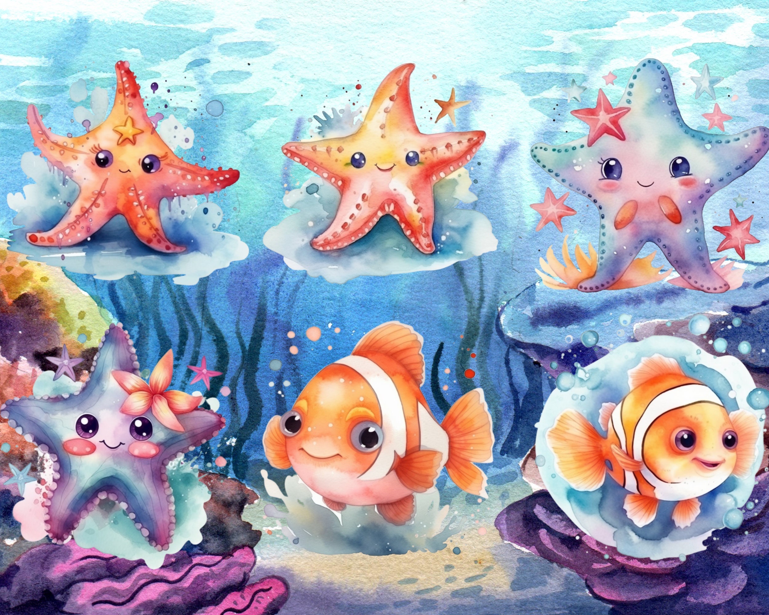 Under the Sea Clipart Set - Watercolor Clipart Versions of All Your ...