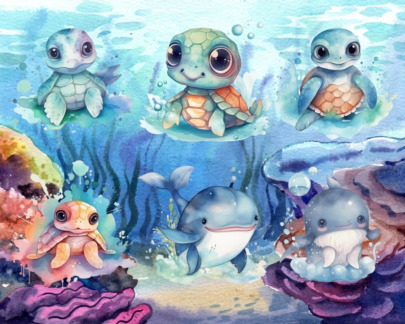 Under the Sea Clipart Set - Watercolor Clipart Versions of All Your ...