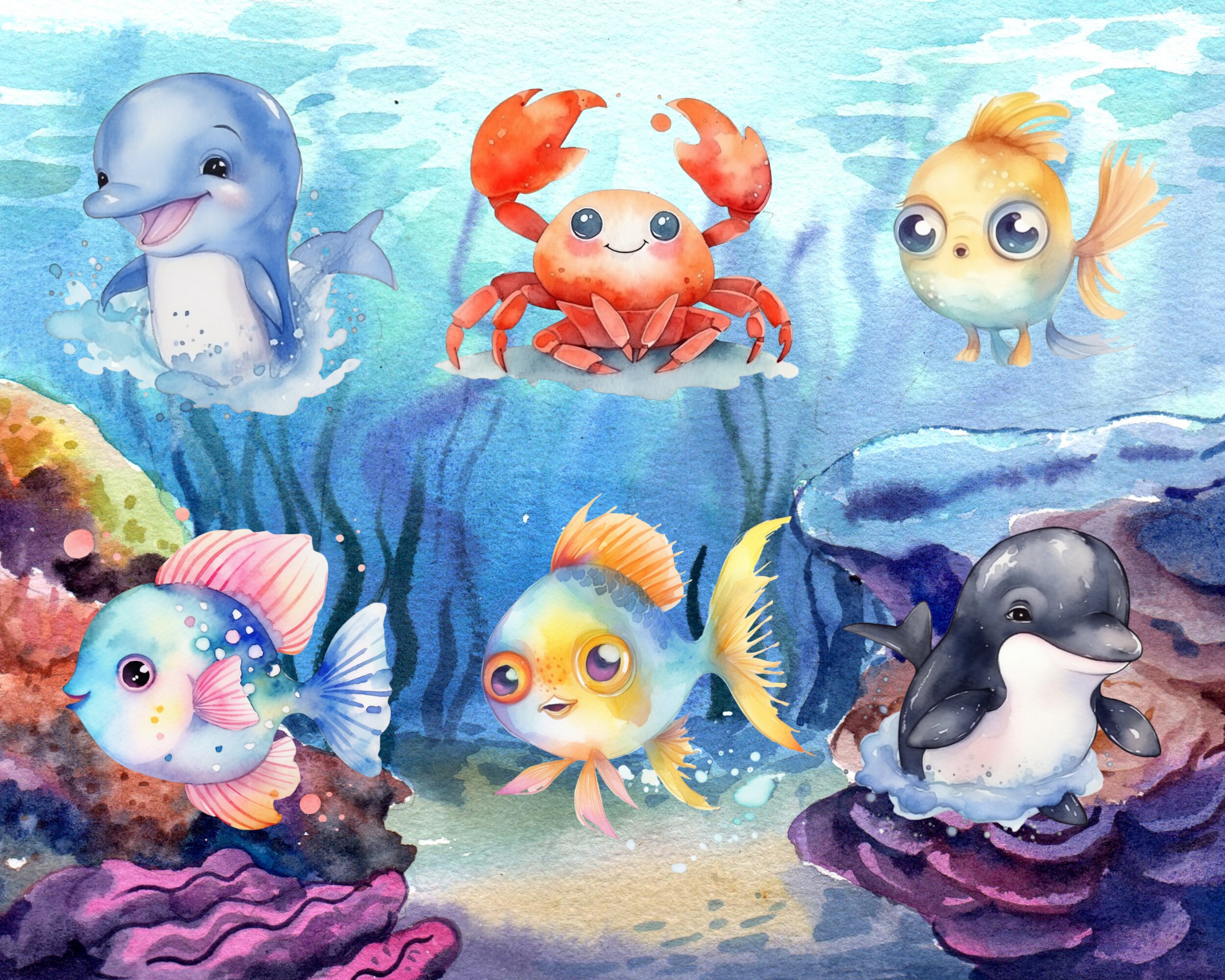Under the Sea Clipart Set - Watercolor Clipart Versions of All Your ...