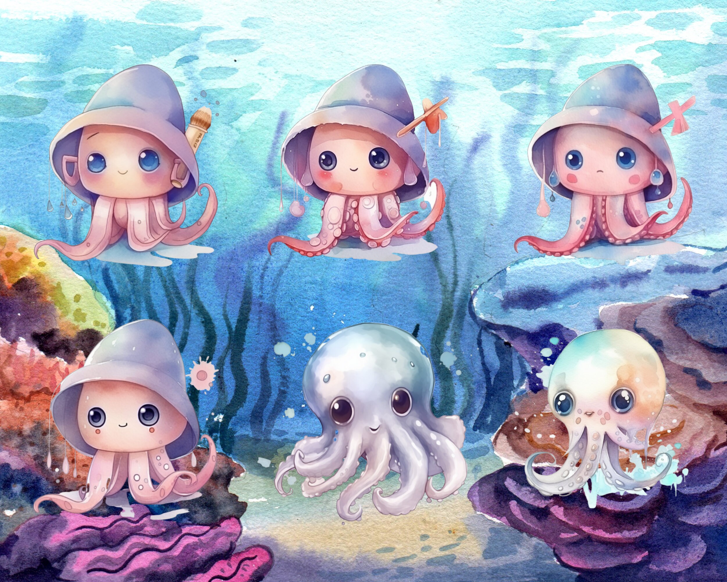 Under the Sea Clipart Set - Watercolor Clipart Versions of All Your ...