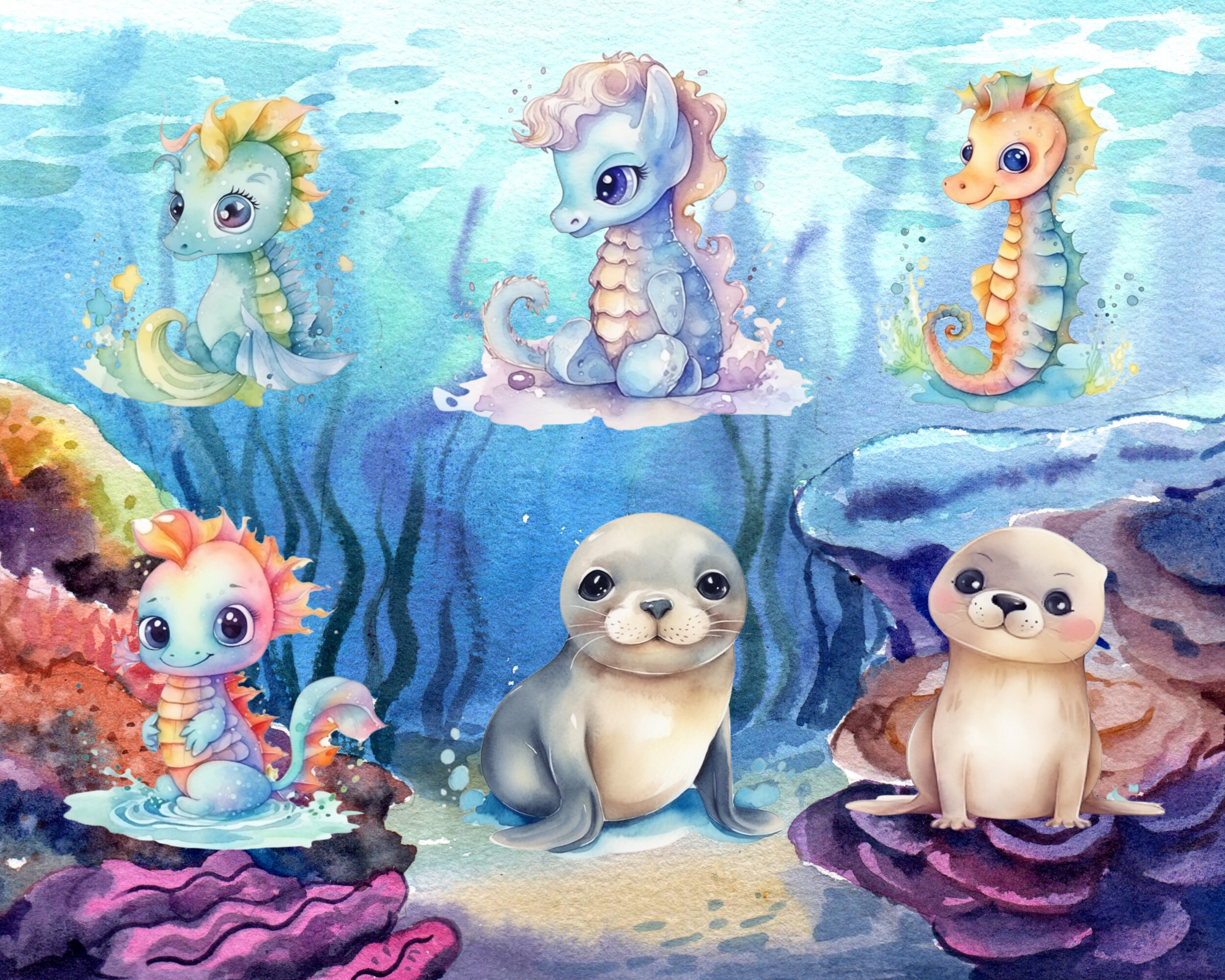 Under the Sea Clipart Set - Watercolor Clipart Versions of All Your ...