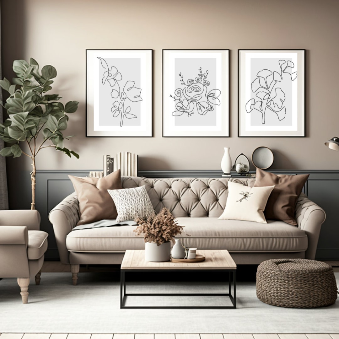 Contemporary Botanical Line Art Prints for Neutral Home Decor - Etsy