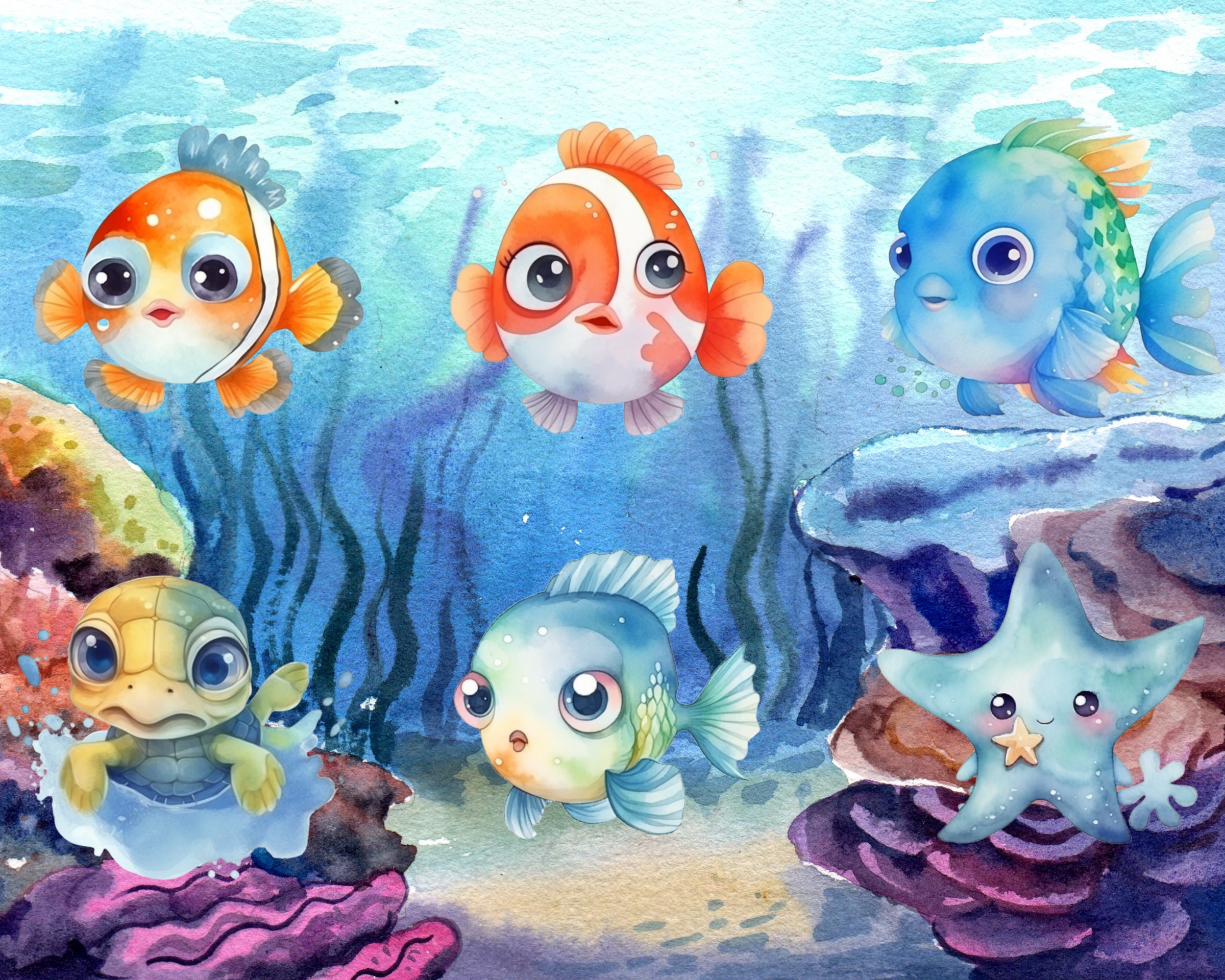 Under the Sea Clipart Set - Watercolor Clipart Versions of All Your ...