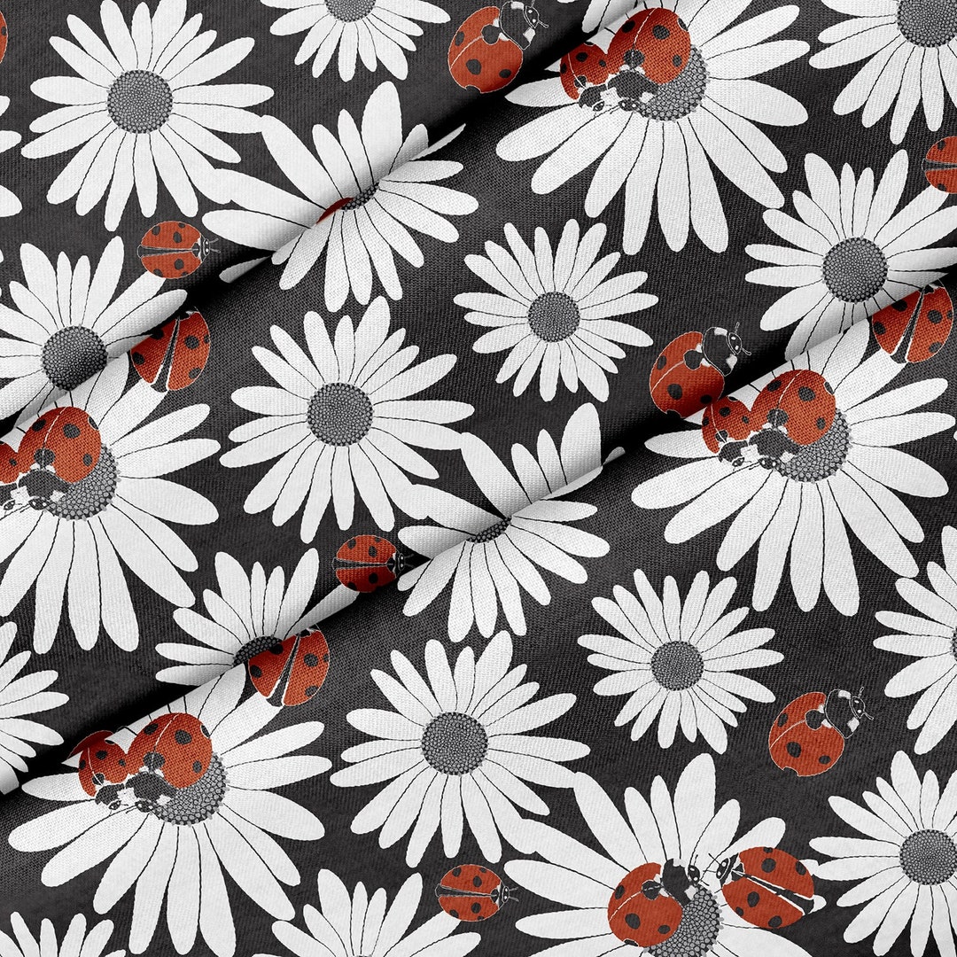 Chamomile Ladybug Theme Fabric, Premium Quality Fabric - for Quilting, DIY, Crafting Perfect for ...