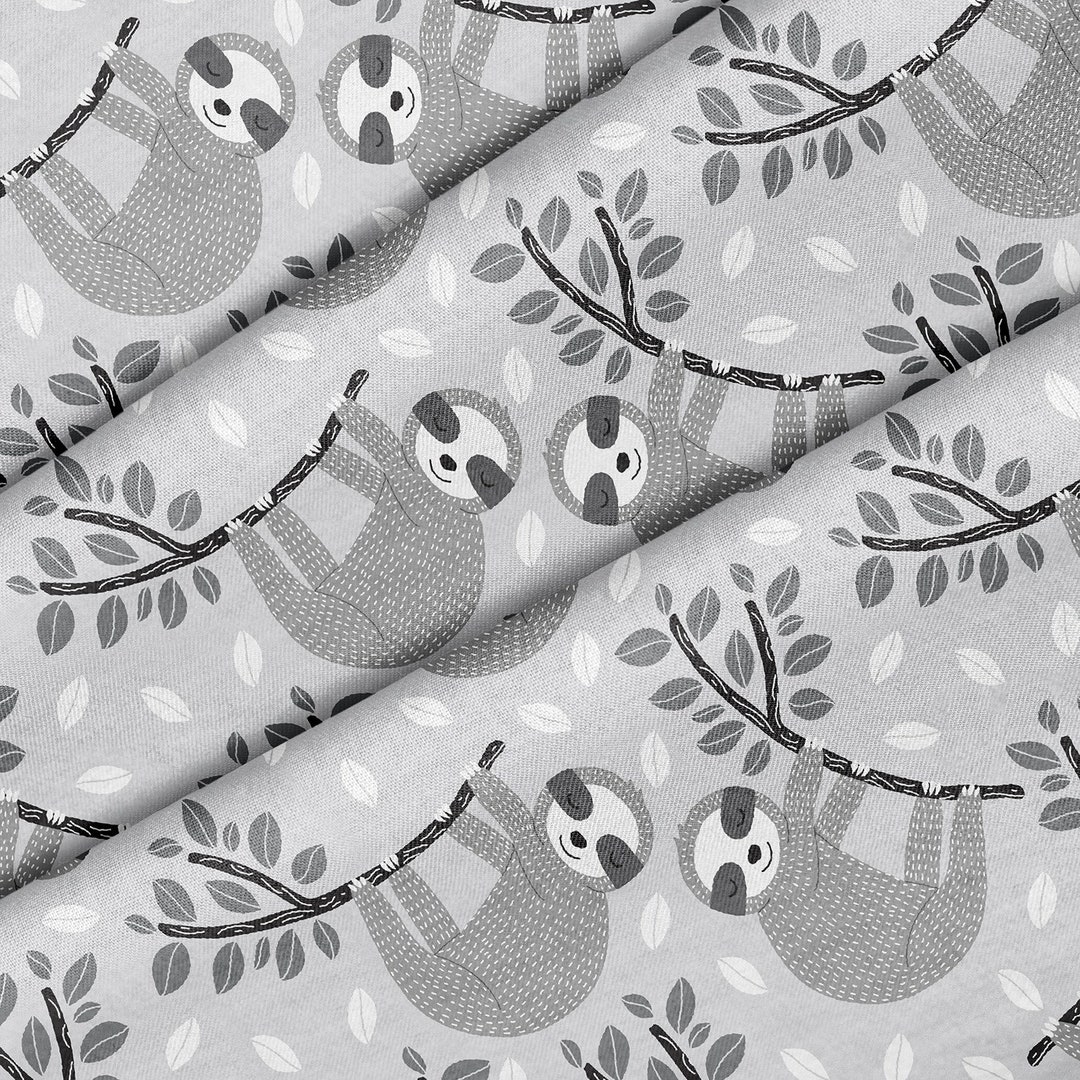 Sleepy Sloth Theme Fabric, Premium Quality Fabric - for Quilting, DIY ...