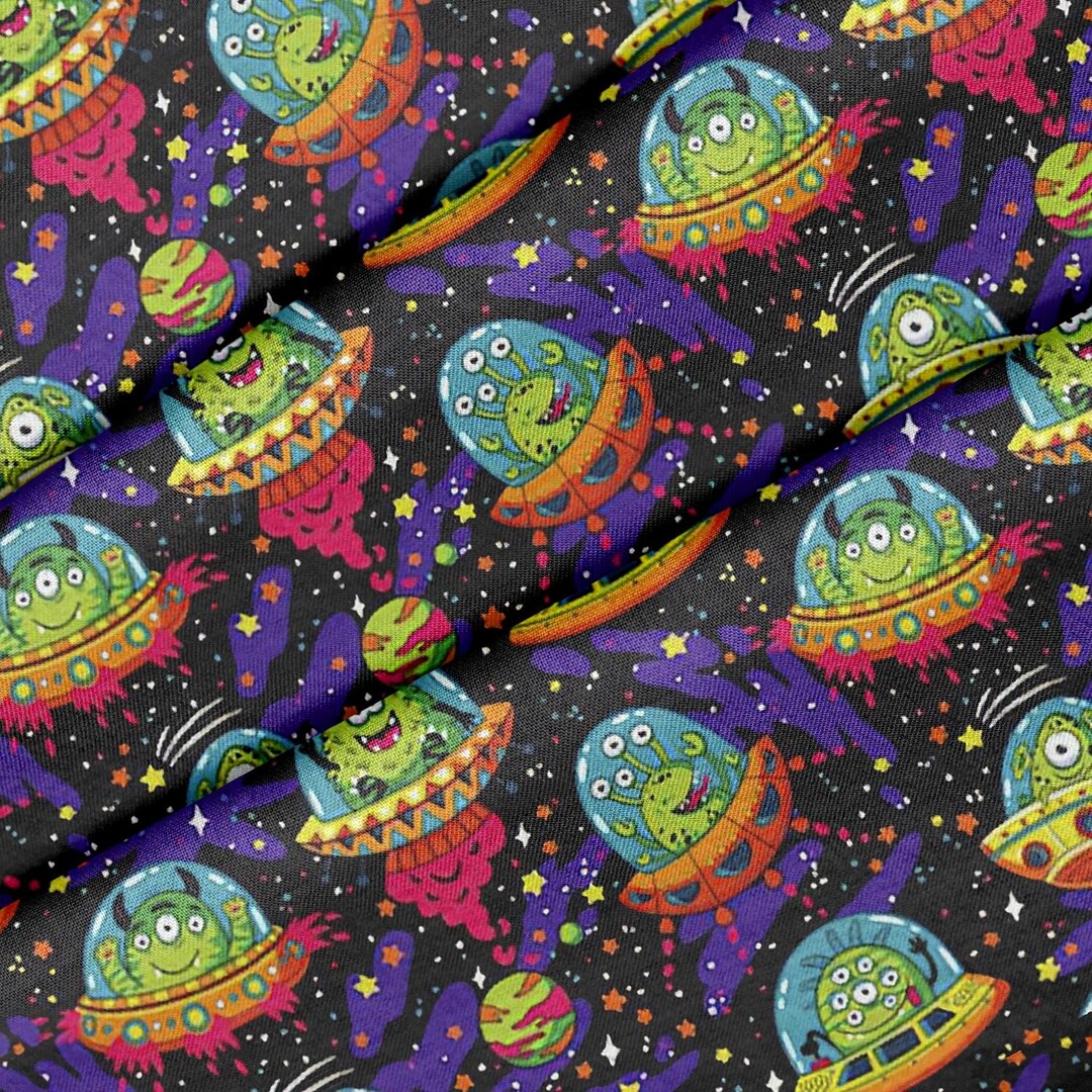 Cartoon Alien Space Theme Fabric, Premium Quality Fabric - for Quilting ...