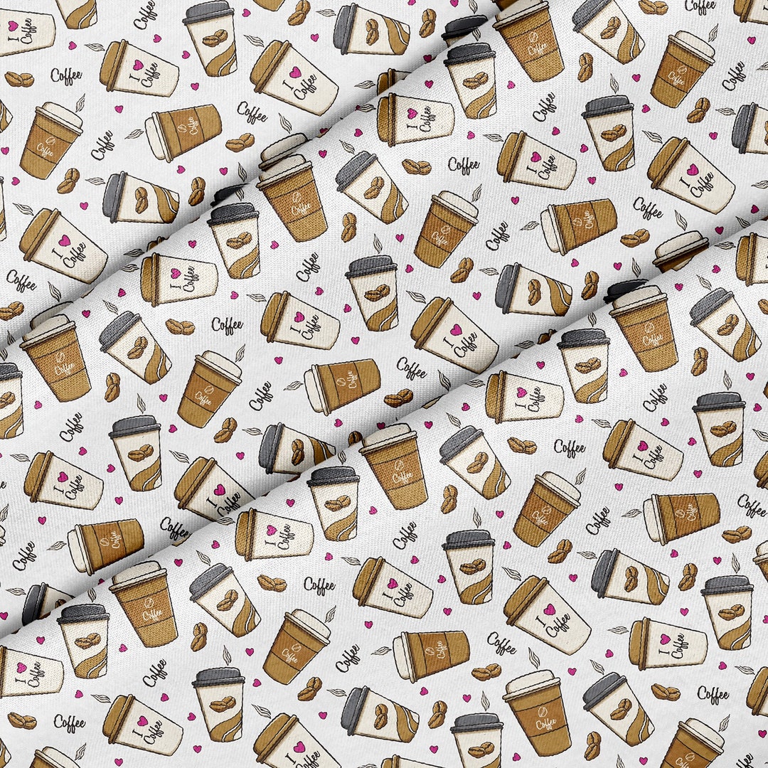 Coffee Cups Theme Fabric, Premium Quality Fabric - for Quilting, DIY ...
