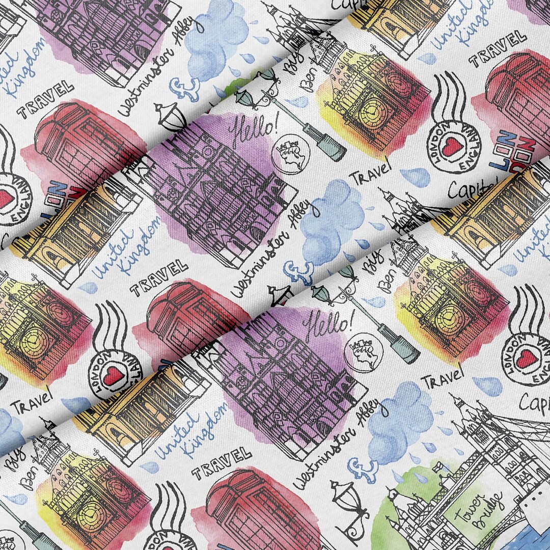 London Landmarks Big Ben Theme Fabric, Premium Quality Fabric - for ...