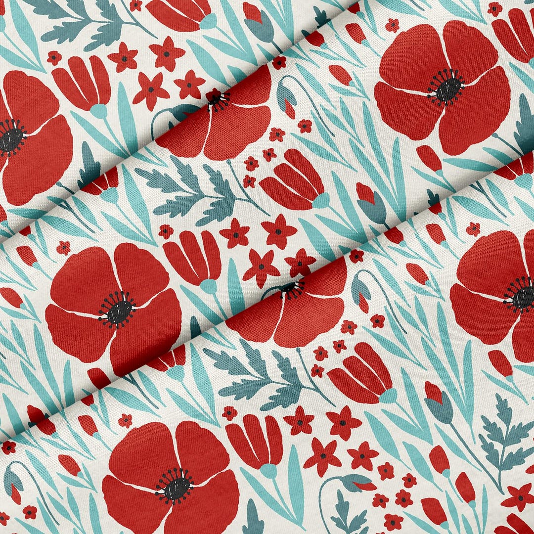 Pretty Poppy Flower Theme Fabric, Premium Quality Fabric - for Quilting ...