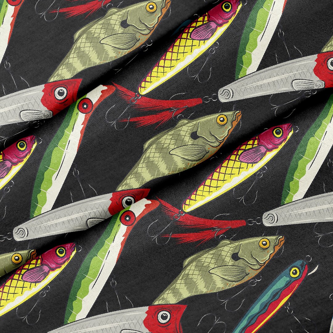 Colorful Fishing Lures Theme Fabric, Premium Quality Fabric - for ...
