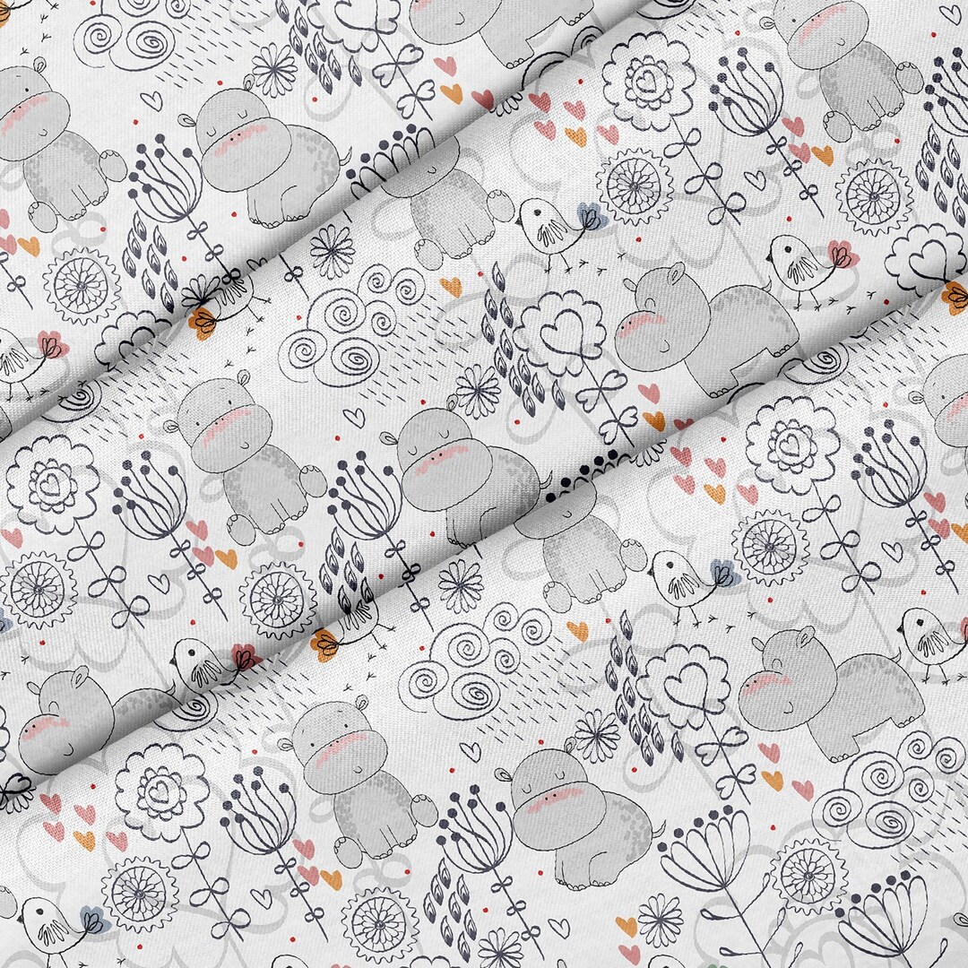 Cute Baby Hippo Theme Fabric, Premium Quality Fabric - for Quilting ...