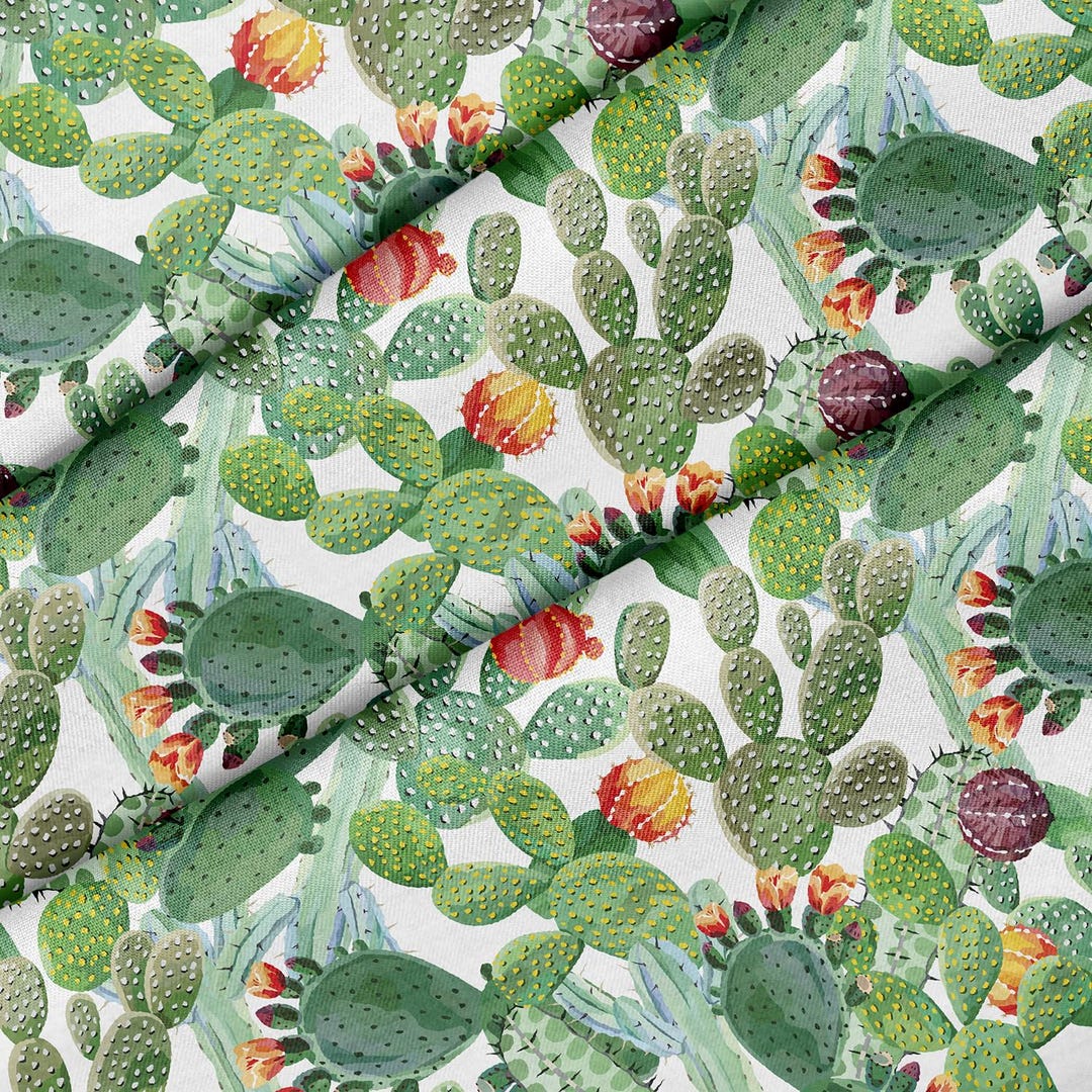 White Cactus Cacti Theme Fabric, Premium Quality Fabric - for Quilting ...