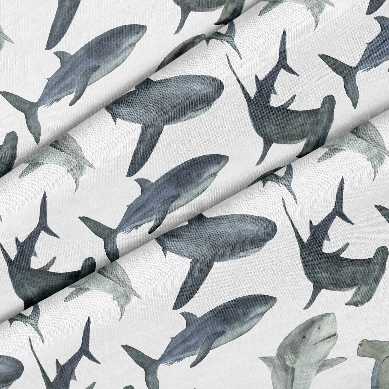 Watercolor Sharks Theme Fabric, Premium Quality Fabric - for Quilting ...
