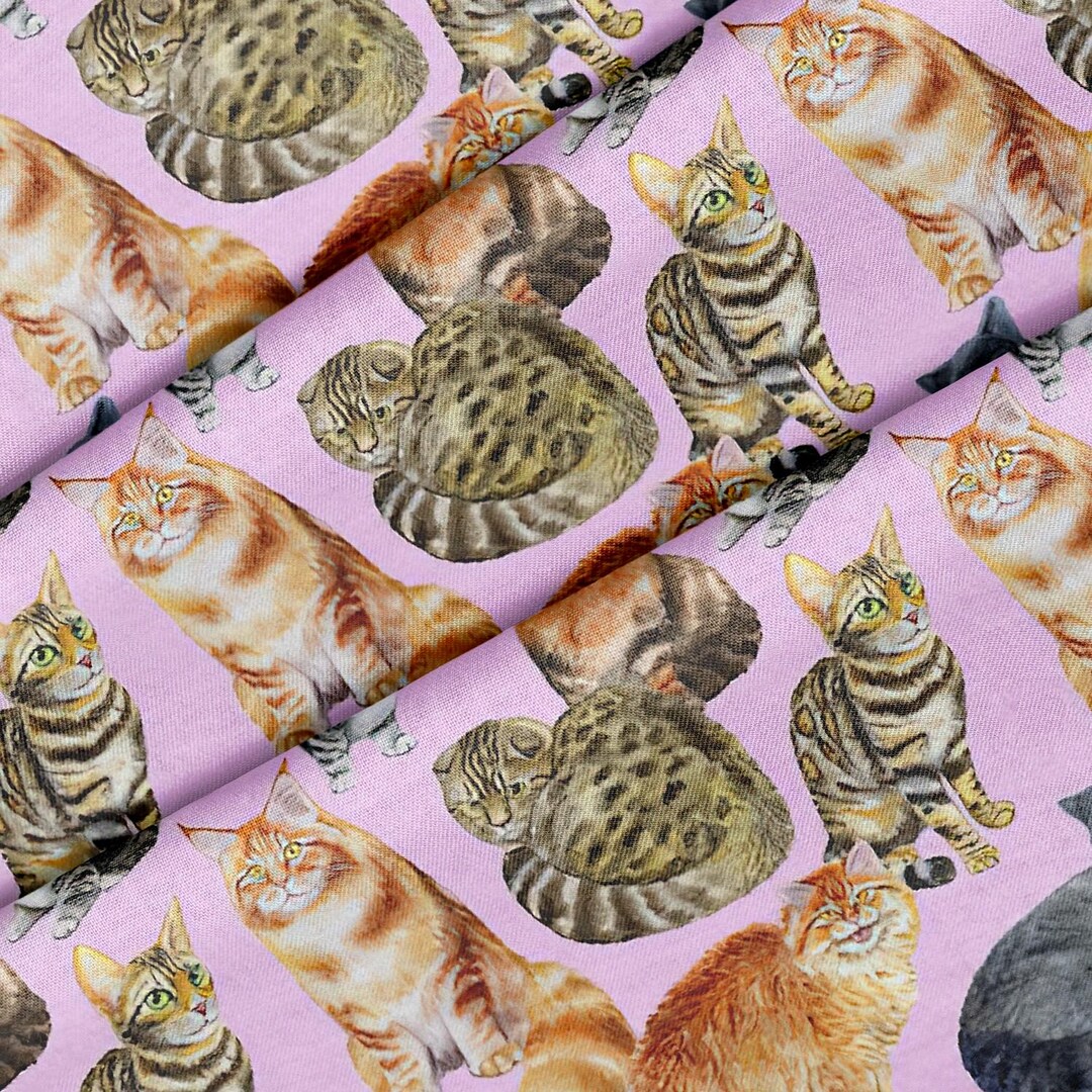 Watercolor Cats Theme Fabric, Premium Quality Fabric - for Quilting ...