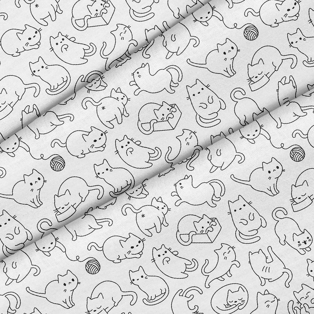 Cute Cartoon Cat Theme Fabric, Premium Quality Fabric - for Quilting ...