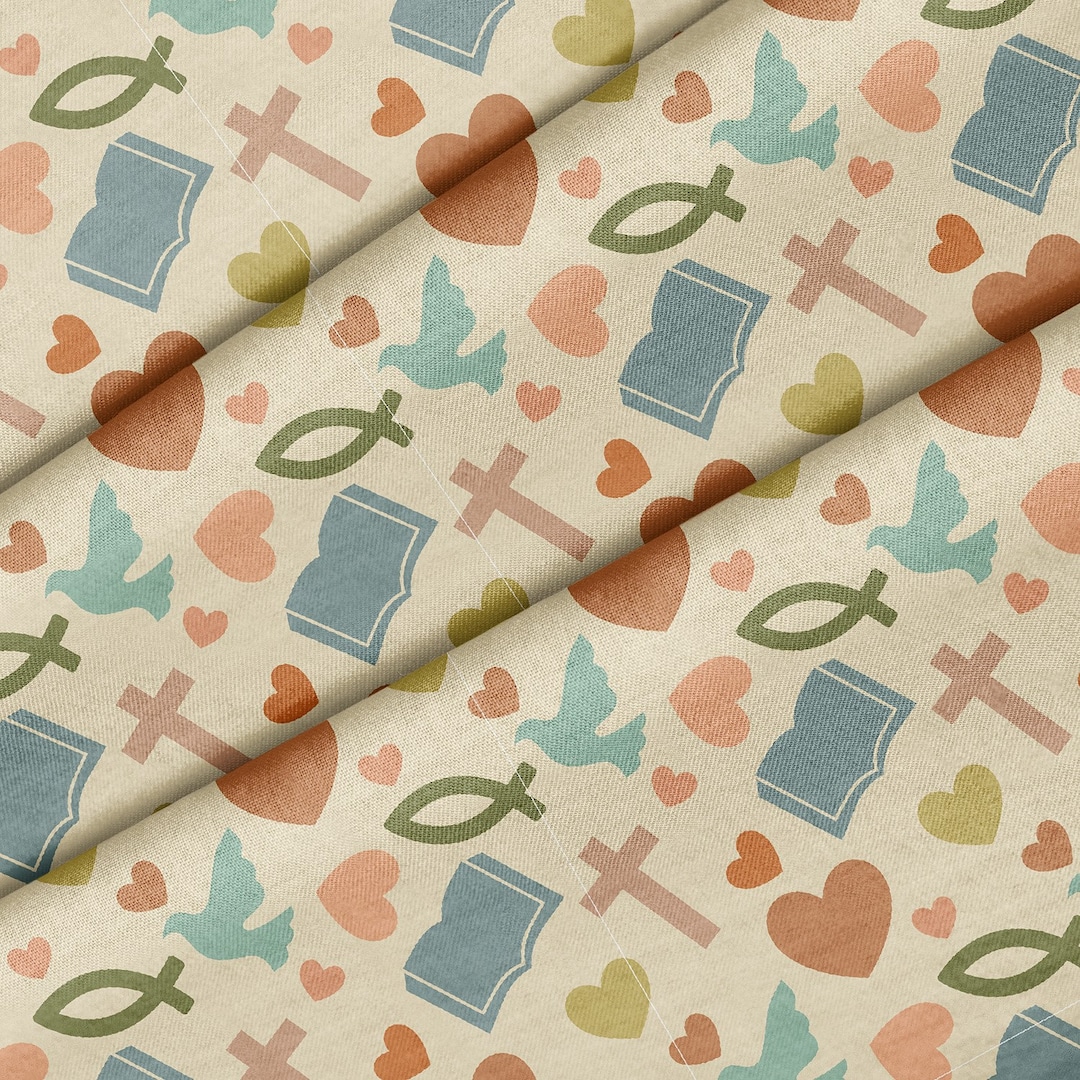 Christian Symbols Theme Fabric, Premium Quality Fabric - for Quilting ...