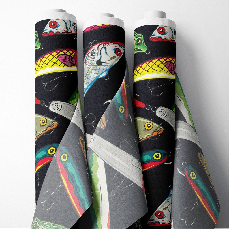 Colorful Fishing Lures Theme Fabric, Premium Quality Fabric - for ...