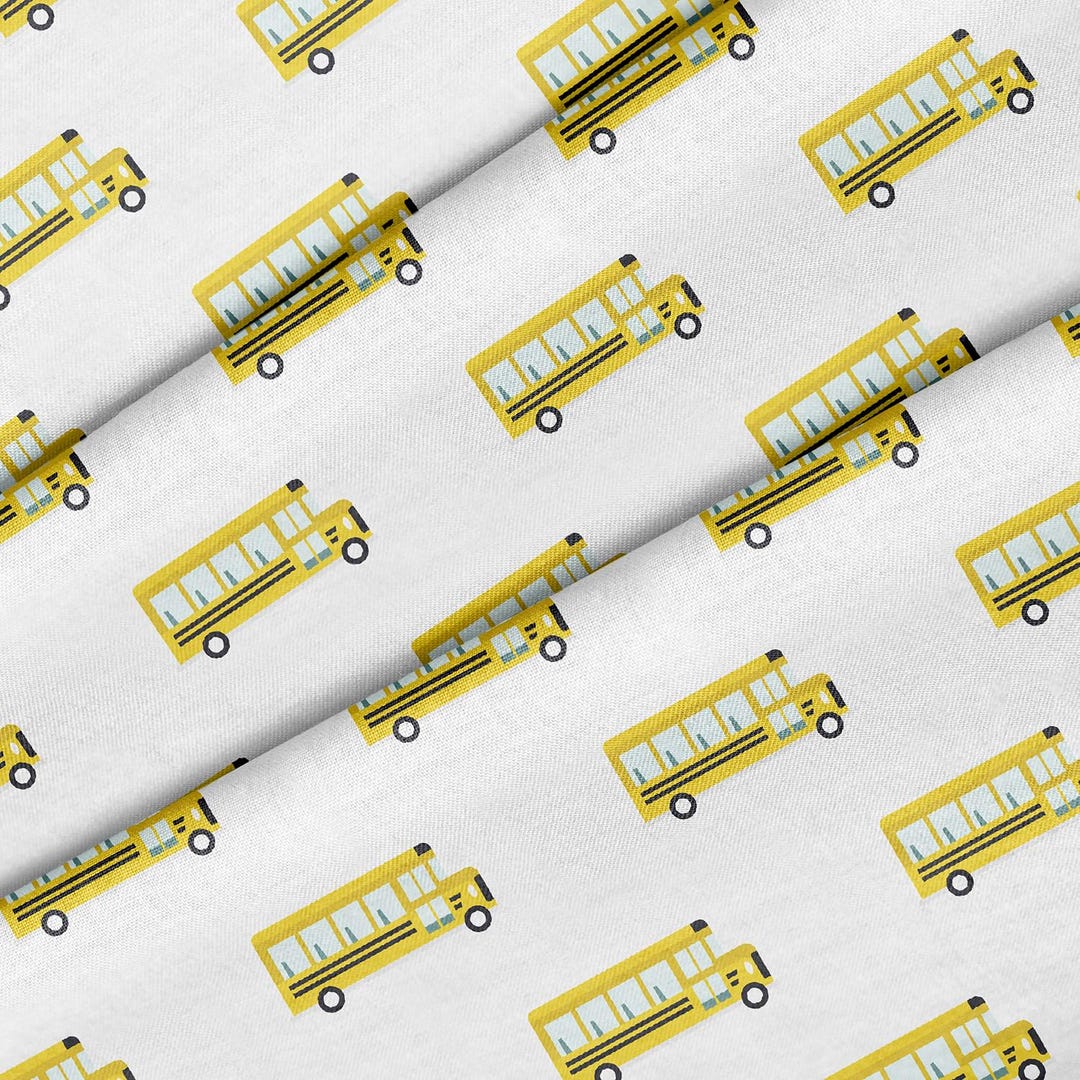 Yellow School Bus Theme Fabric, Premium Quality Fabric - for Quilting ...