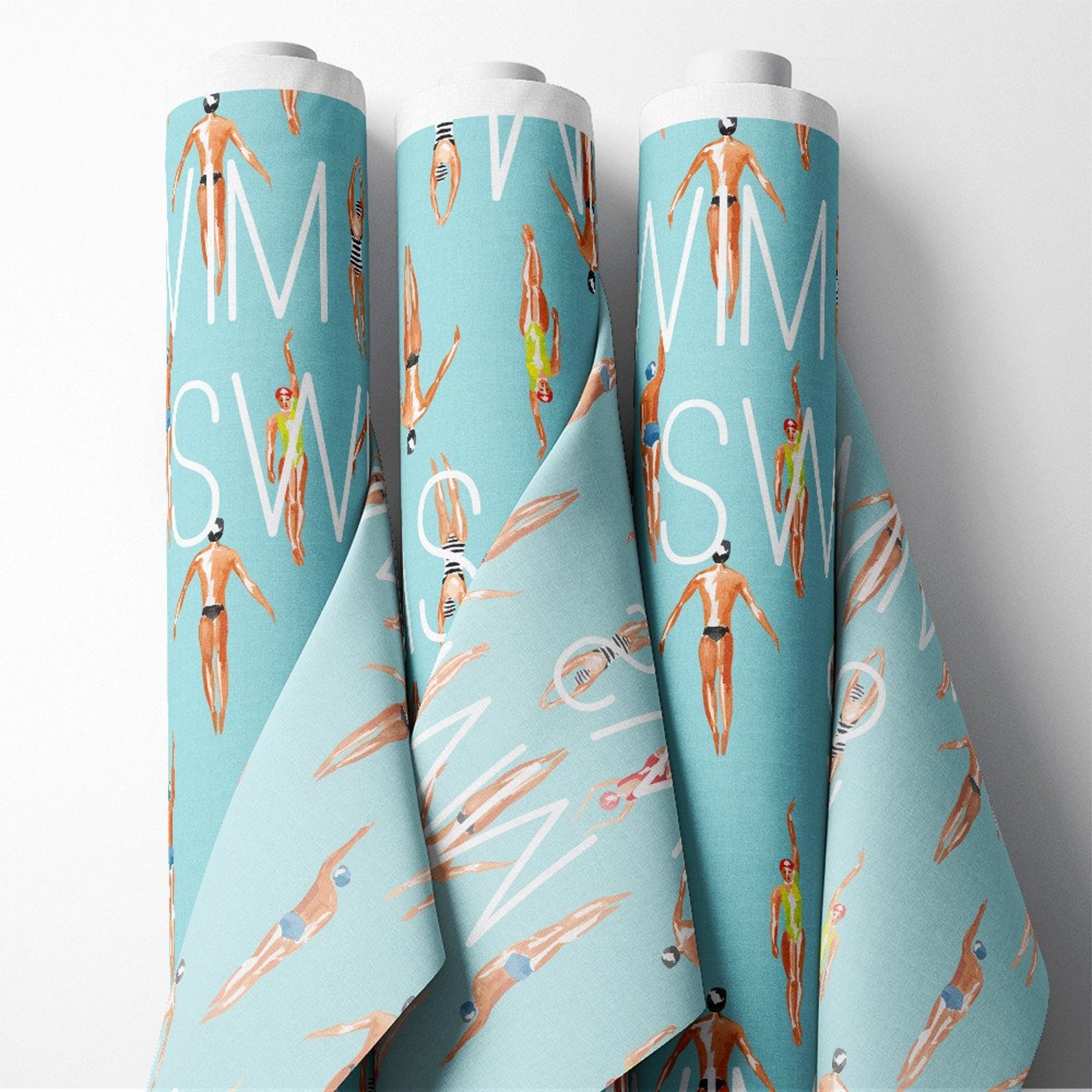 Watercolor Swimmers Theme Fabric, Premium Quality Fabric - for Quilting ...