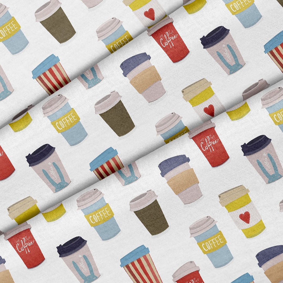 Coffee Cups Theme Fabric, Premium Quality Fabric - for Quilting, DIY ...
