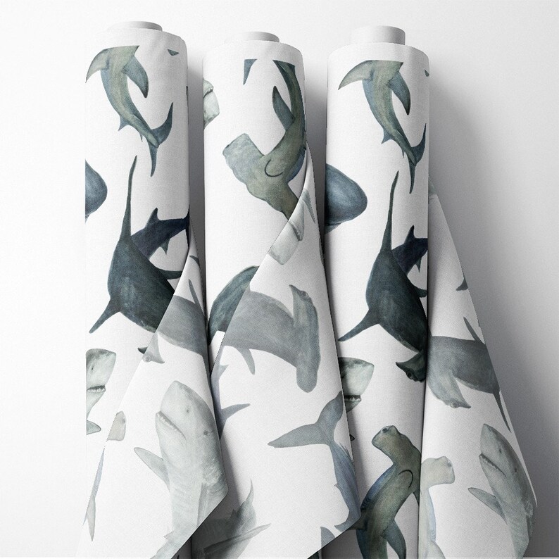 Watercolor Sharks Theme Fabric, Premium Quality Fabric - for Quilting ...