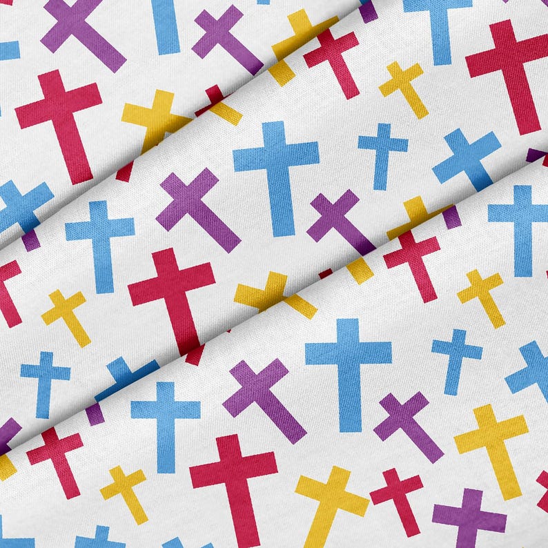 Catholic Cross Design Theme Fabric, Premium Quality Fabric - for ...