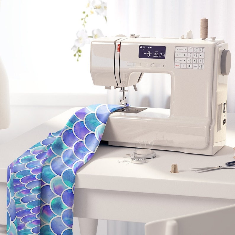 Watercolor Mermaid Scale Theme Fabric, Premium Quality Fabric - for ...