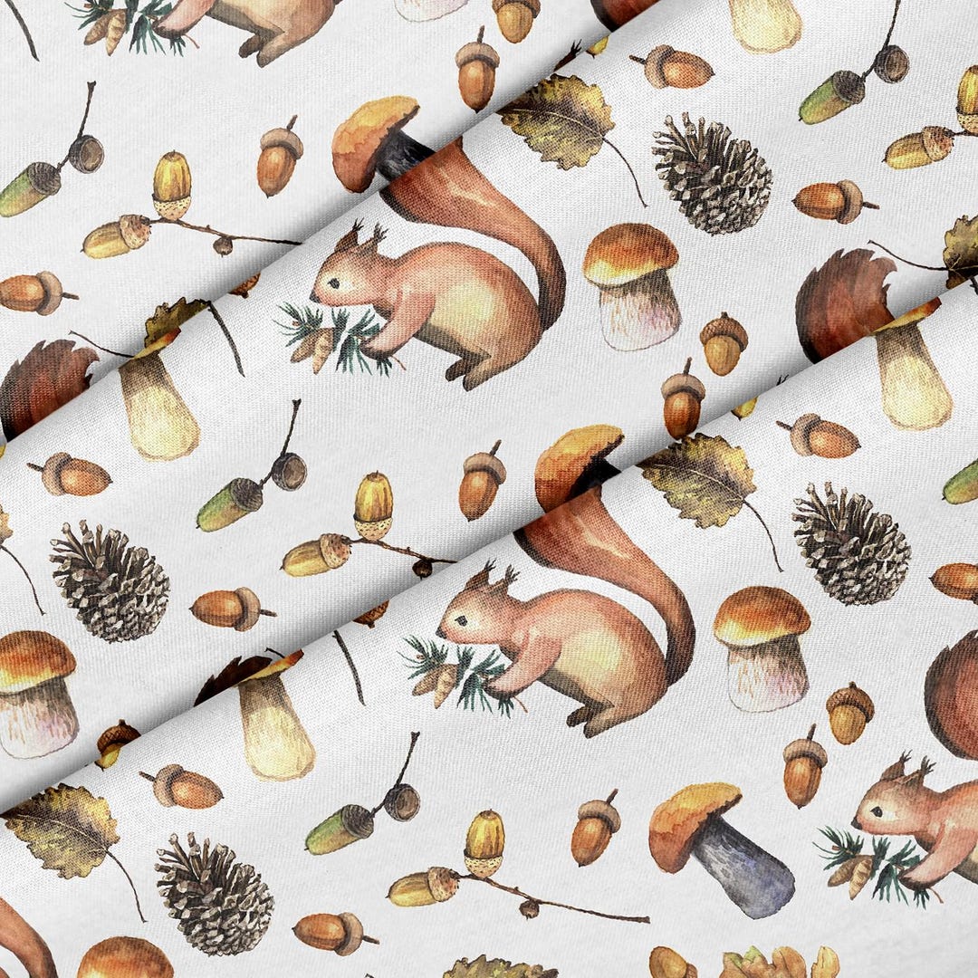 Watercolor Autumn Squirrel Theme Fabric, Premium Quality Fabric - for ...