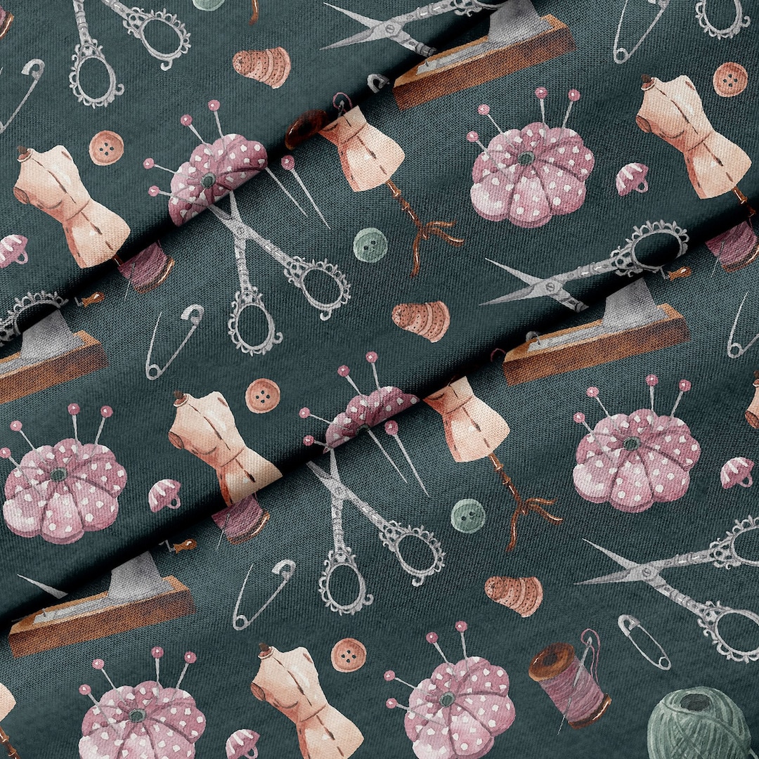 Sewing Machine Seamstress Theme Fabric, Premium Quality Fabric - for ...