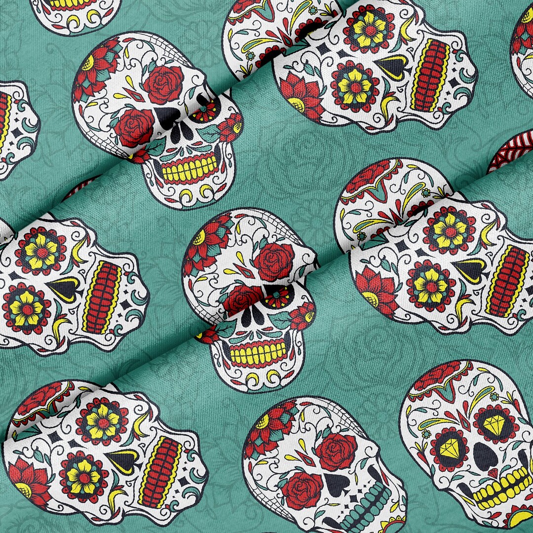 Colorful Sugar Skull Theme Fabric, Premium Quality Fabric - for ...